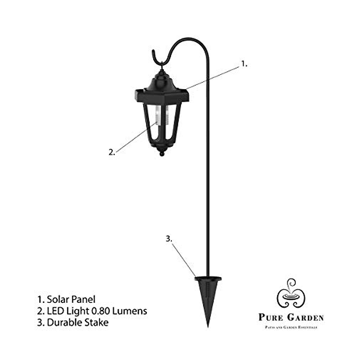 Pure Garden 50-123 Solar Powered Set of 2, 32” Hanging Coach Lanterns with 2 Shepherd Hooks-LED Outdoor Lighting for Gardens, Pathways, and Patio, Black
