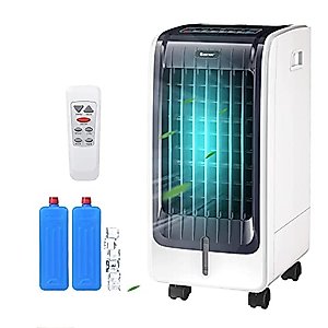 COSTWAY Evaporative Air Cooler, Portable 3-in-1 Air Cooler with Remote Control, 60° Oscillation, 2 Ice Crystal Boxes, 8-Hour Timer, Ultra Quiet Bladeless Evaporative Cooler for Bedroom Home Office