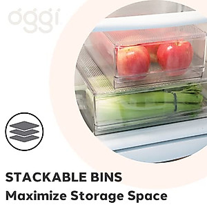 Oggi Clear Stackable Storage Bin with Lid - Ideal for Kitchen, Pantry, Cabinet, Bathroom, Bedroom, Kids, Refrigerator, Freezer. With Handles - Organize Jars, Packets, Snacks, Pasta - 12x4x4
