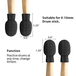 4 Pieces Drum Mute Drum Dampener Silicone Drumstick Silent Practice Tips Percussion Accessory Mute Replacement Musical Instruments Accessory (Black,Grid)