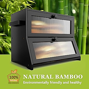 RYLTKISS Bread Box, Large Bread Box with Knife Holder, Large Bread Storage Container for Homemade Bread, Wood Breadbox Organizer for Kitchen Counter Corner, Cabinet, Pantry, Cupboard (Black)