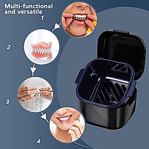 Yardwe Denture Bath Case Cup Box Portable False Teeth Holder Storage Soak Container Orthodontic Retainer Case with Strainer Basket for Travel Cleaning Black