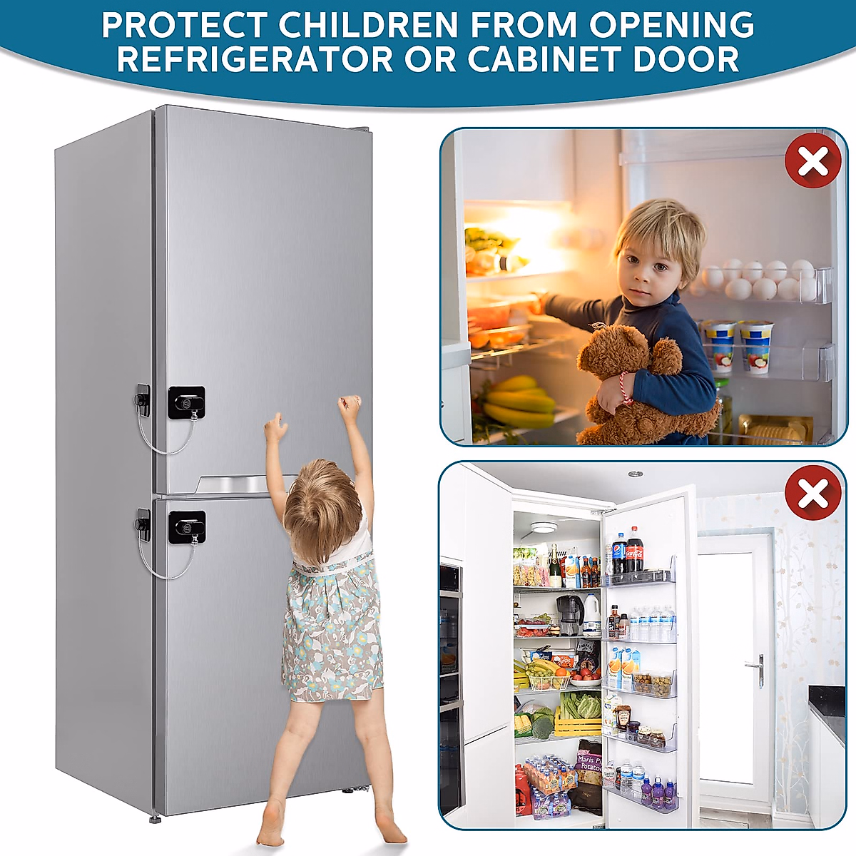 12 Pack Refrigerator Lock with 12 Keys Fridge Locks Combination Adhesive Child Safety Cabinet Lock Freezer Door Lock for Kid Child Adult File Drawer Kitchen Appliance Furniture Closet (Black)