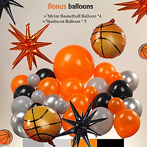 FROUFING Basketball Balloon Garland Arch Kit, 136pcs Orange Gray Black White and Silver with Foil Star Balloons for 1st Birthday Party Baby Shower Sports Theme Supplies Decorations