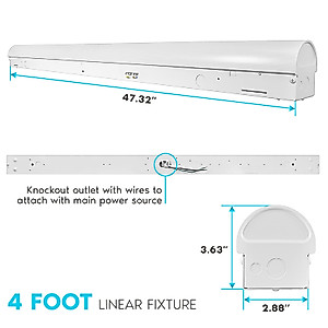 LUXRITE 4FT LED Strip Light Fixture, 34W/38W/45W Adjustable, Up to 5940 Lumens, 3 Color Selectable 3500K-5000K, Linear Shop Light, 0-10V Dimmable, Damp Rated, UL Listed - Garage, Workshop