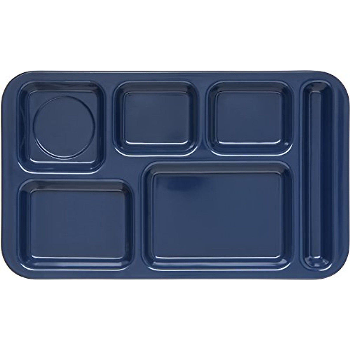 Carlisle FoodService Products Melamine Café Tray for Schools and Cafeterias, Right Hand 6-Compartment Tray, 15" x 9", Dark Blue