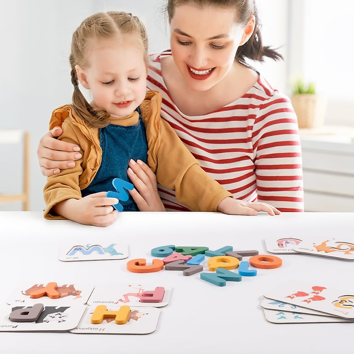 XJYQJD Number Alphabet Flash Cards for Toddlers 3-5 Years, Montessori Alphabet Learning Toys Puzzle ABC Flash Cards Sight Words Games Wooden Letters Matching Animal Flashcards for Toddlers 2-4 Years