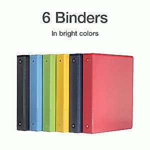 Cardinal 3 Ring Binders, 1.5 Inch, Round Rings, Holds 350 Sheets, ClearVue Presentation View, Non-Stick, Assorted Bright Colors, 6 Pack (79557)