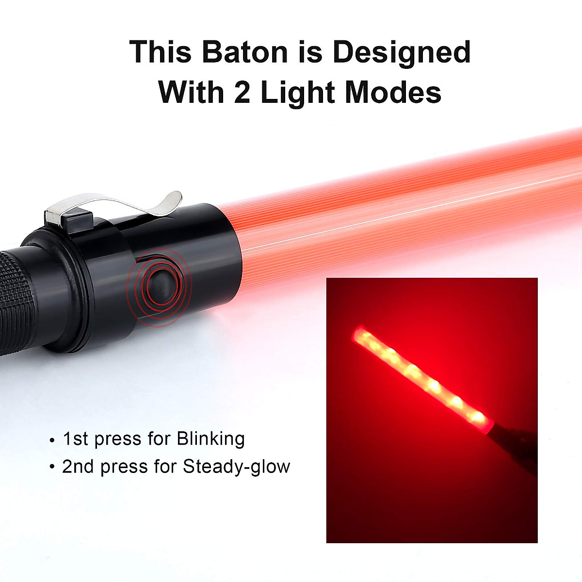 2 Pieces 21-inch Signal Traffic Safety Baton Light Traffic Control Wand 6 Red LED with 2 Flashing Modes,Using 2 C-Size Batteries (Not Included)