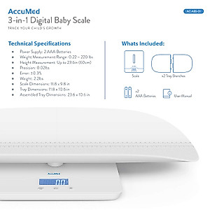 AccuMed Baby Scale, Pet Scale, Multi-Function Toddler Scale, Digital Baby Scale, Blue Backlight, Weight and Height Track