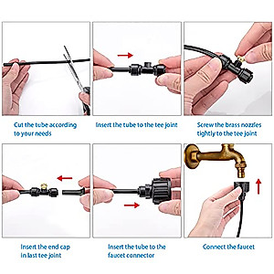 Petutu Misting Cooling System 65.6ft(20M) Misting Line + 25 Brass Mist Nozzles + a Faucet Connector (3/4") Fan Misting Kit Outdoor Mister for Patio Garden Greenhouse Trampoline for waterpark