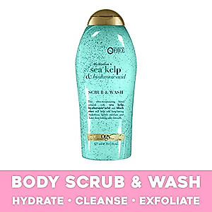 OGX Hydration + Sea Kelp & Hyaluronic Acid Sulfate-Free Lightly Moisturizing Body Scrub with Black Rice, Gentle Exfoliating Daily Body Wash to Soften & Smooth Skin, 19.5 Fl Oz (pack of 3)