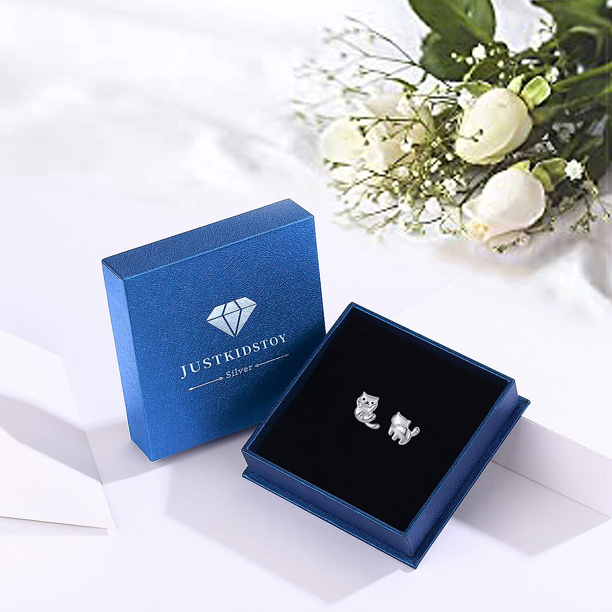 JUSTKIDSTOY Cat Earrings S925 Sterling Silver Cute Animal Kitten Stud Earrings cat Jewelry Gifts for Women Girls Hypoallergenic Earrings for Sensitive Ears