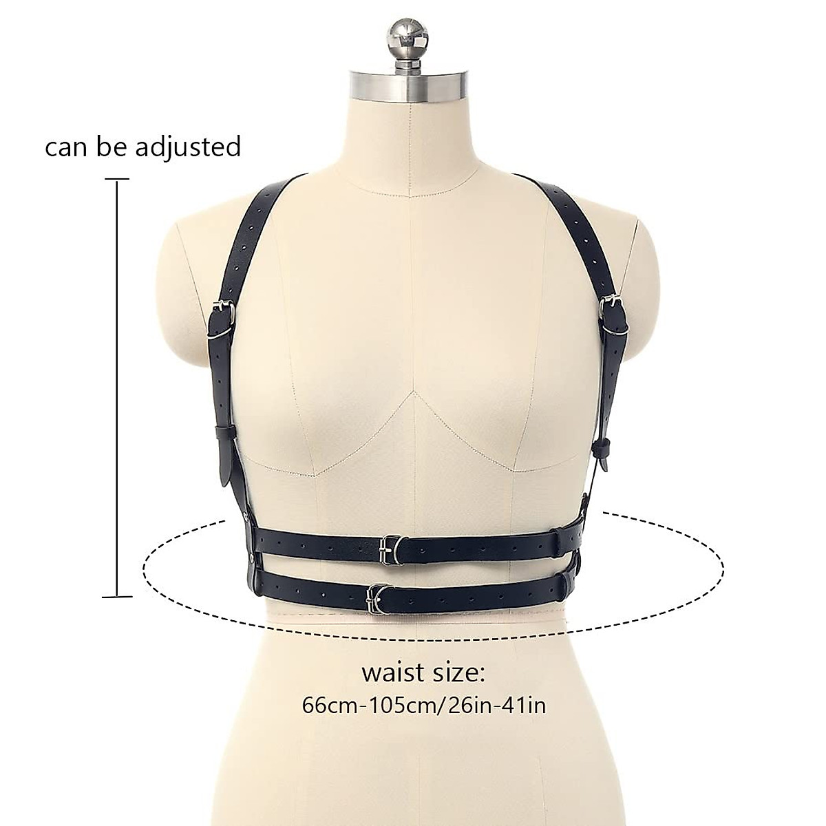 Bodiy Punk Waist Harness Belt Fashion Body Chain Black Goth Rave Adjustable Body Jewelry for Women