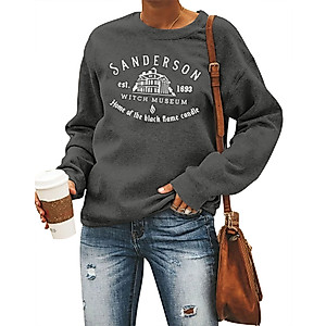 FASHGL Sanderson Witch Museum Sweatshirt Womens Halloween Pullover Shirt Casual Lightweight Long Sleeve Shirt Gray