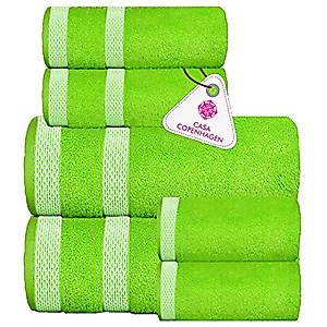 CASA COPENHAGEN Solitaire Towel Designed in Denmark 600 GSM 2 Bath Towels 2 Hand Towels 2 Washcloths, Super Soft Egyptian Cotton 6 Pices Towels Set for Bathroom, Kitchen & Shower - Lime Green