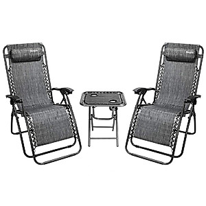 Bonnlo Zero Gravity Chair Set of 2 with Side Table, Reclining Outdoor Chair Patio Folding Lounge Chair Foldable Chairs Outdoor Recliner (Grey)