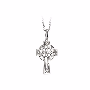 Biddy Murphy Irish Celtic Cross Pendant Necklace for Women, 925 Sterling Silver, Ornate Traditional Irish Jewelry, Small 7/8", 18" Length Crafted in Co. Dublin, Ireland