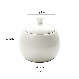 Sizikato Pure White Porcelain Sugar Bowl with Lid, 14 Oz Salt Bowl for Kitchen or Restaurant