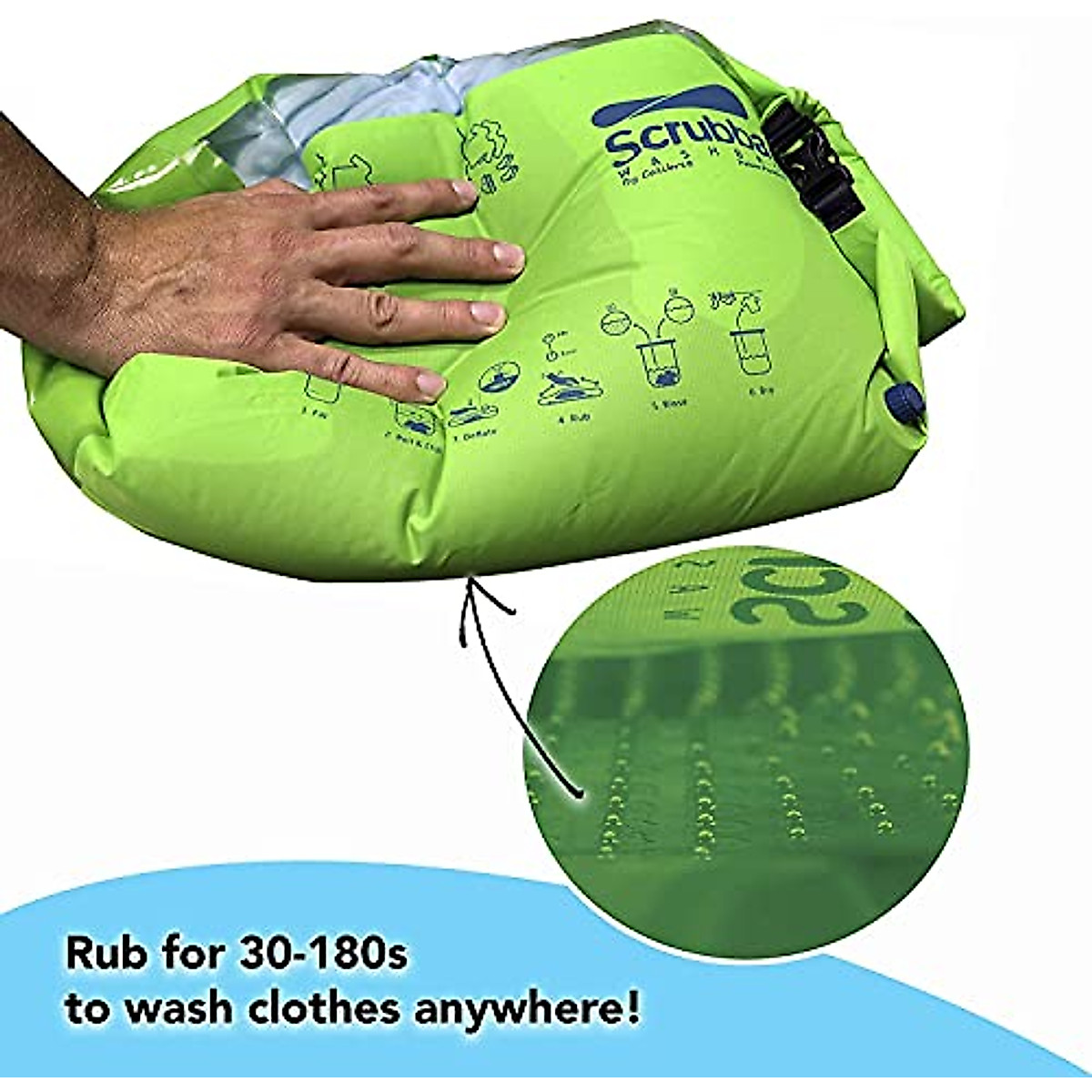 Scrubba Portable Wash Bag – Foldable Hand Washing Machine for Hotel and Travel – Light and Small Eco-friendly Camping Laundry Bag for Washing Clothes Anywhere Green Green 6.3" x 2.4" x 2.4"