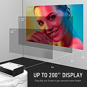 AZEUS RD-822 Mini Projector, 7600 Lux Portable Movie Projector, Support 1080P and up to 200'' Display, Compatible with HDMI, PS4, VGA, AV, USB, Laptop, Phone, TV Box [2021 Upgrade Model]