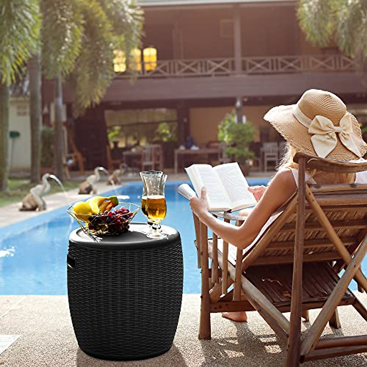 YITAHOME Ice Cooler, Outdoor Patio Cool Bar and Hot Tub Side Table with 9.8 Gallon, 4-in-1 Ice Bucket, Beer and Wine Cooler for Picnic, Poolside and Backyard, Waterproof