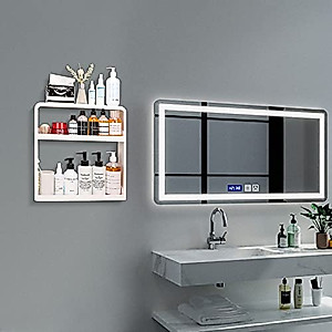 HarJue Shower Storage Shelf, Self Adhesive Shower Caddy Basket Waterproof Bathroom Storage Organization- No drill Unit Organizer Racks for Inside Shower Bathroom Kitchen, 2 Tier, Plastic-White