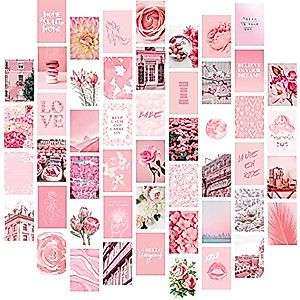Artivo Pink Wall Collage Kit Aesthetic Pictures 50 Set 4x6, Light Pastel Pink Wall Decor for Teen Girls and Kids, Cute Bedroom Decor, College Dorm Decor…