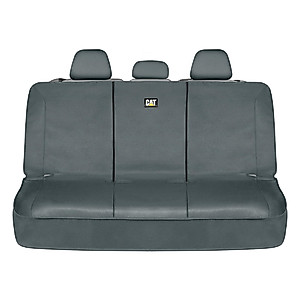 CAT® Flexfit™ Back Seat Cover for Cars Trucks SUV, Zipper Split Rear Bench Protector with Durable Canvas Material, Interior Cover in Gray