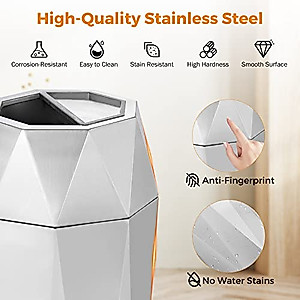 BEAMNOVA Bundle Metallic 15 x 31.5 in + Metallic Diamond-Shape 12 * 28 in Commercial Stainless Steel Trash Can Outdoor Indoor Garbage Enclosure with Lid Inside Barrel Heavy Duty Waste Container