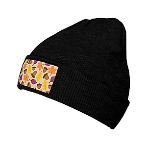 Warm Winter Hats for Men Women Unisex Beanie Hat Knit Hat-Acorn Autumn Fall Leaf Leaves Black