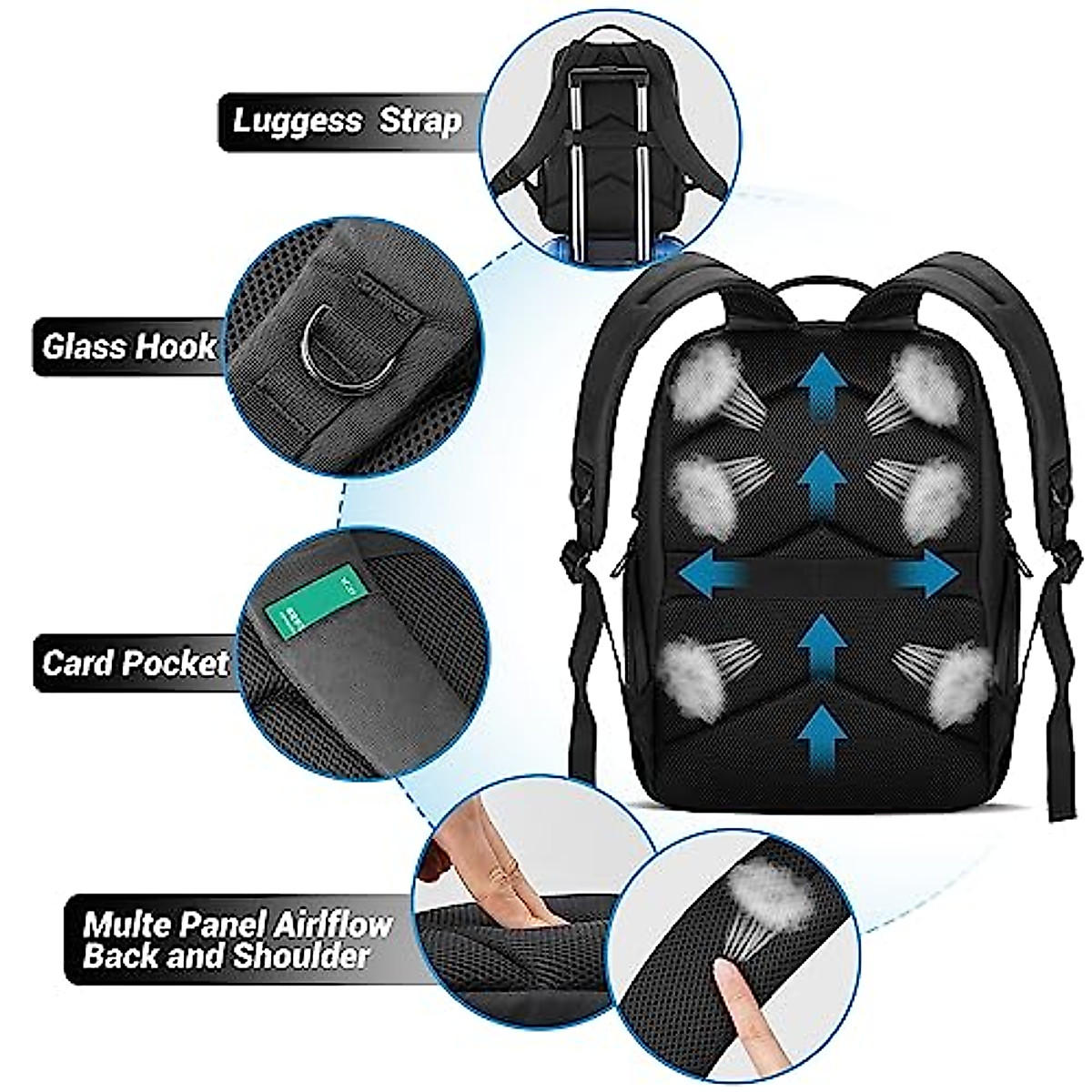 VPBAGE Travel Laptop Backpack for Men, Lightweight Casual Anti-Theft Backpack, Double Laptop Compartments with Sleeve, Slim Waterproof Computer Bag