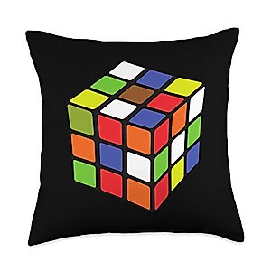 Rubiks Cube Apparel 80's Vintage Clothing Speed Rubiks Cube Colorful Rubix 80s Vintage Kidcore Throw Pillow, 18x18, Multicolor