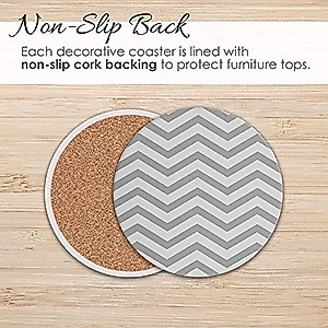 Grey Coasters for Drinks Absorbent - Gray Drink Coasters for Wooden Table - Farmhouse Coasters with Holder - Water Absorbant Rustic Cup Coaster - Tabletop Protection - Ceramic Stone Coasters Set of 6