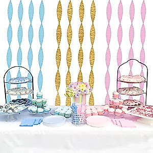 Gender Reveal Decorations Blue Pink - Set of 6 Crepe Paper Streamers Decoration for Baby Gender Reveal Party Supplies Gold Gender Reveal Theme Decor Ideas