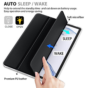 Hoidokly Case for Samsung Galaxy Tab S8 Case 2022 (SM-X700/SM-X706)/Tab S7 11" 2020 Case with S-Pen Holder, Tablet Trifold Cover Case Transparent PC Back Shell with Back Pen Slot/Auto-Wake, Black