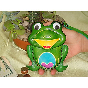 Leather Frog Change, Jewelry Holder. Handmade Happy Frog Coin Pouch, Wrist Strap and Zipper.