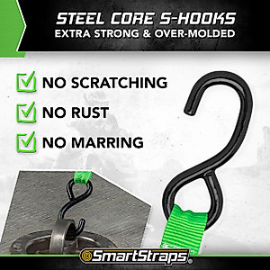 SmartStraps 6â€™ Ratchet Straps, 4 Pack â€” Standard Duty Retractable Tie-Down Straps â€” 1,500lb Break Strength, 500lb Safe Work Load â€” Haul ATVs, Lawn Tractors and Other Small Equipment