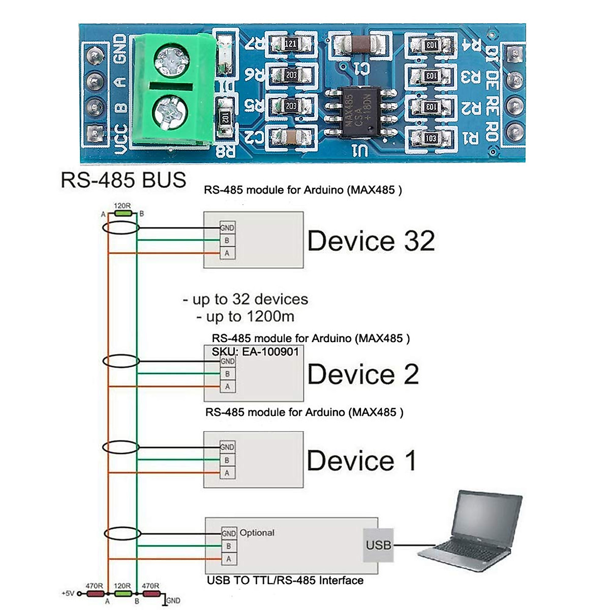 ANMBEST 10PCS MAX485 RS485 Transceiver Module TTL UART Serial to RS-485 Module for Arduino Raspberry Pi Industrial-Control