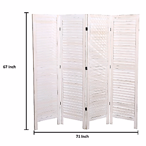MyGift Whitewashed Wood 4 Panel Room Divider Wall Partition Screen, Folding Louvered Design