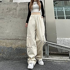 Women's Pants Cargo Jogger with Pockets Casual Work Trousers Loose Gothic Hiking Combat Sports Pants White