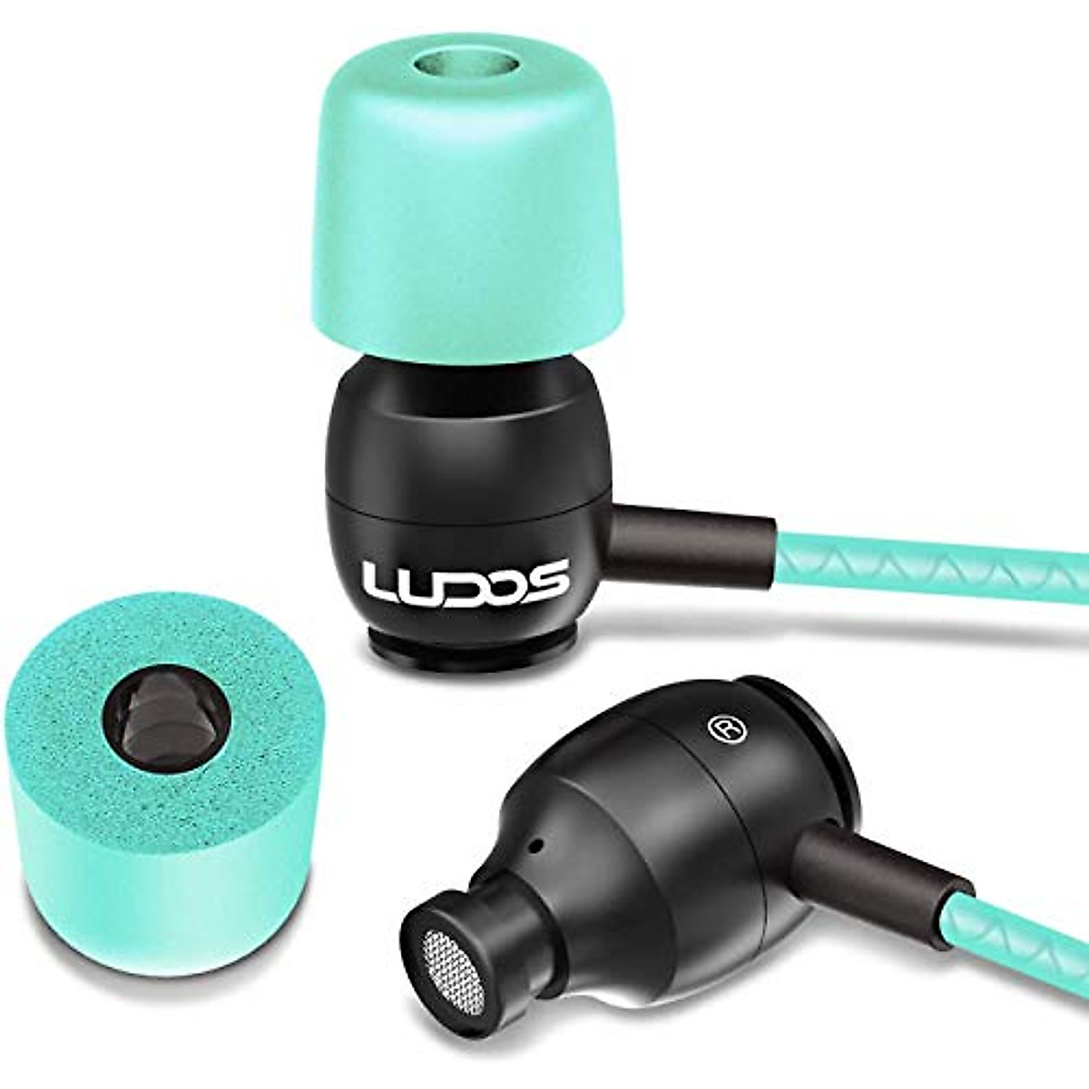 LUDOS Clamor Wired Earbuds in-Ear Headphones, 5 Years Warranty, Earphones with Mic, Noise Isolating Ear Buds, Memory Foam for iPhone, Samsung, School Students, Kids, Women, Small Ears - Turquoise