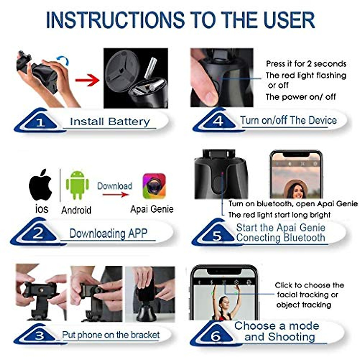 Selfie Stick Tripod 360°Rotation Auto Smart Face & Object Tracking Cell Phone Tripod Holder for Video Recording, Work with Tripod for iPhone Android