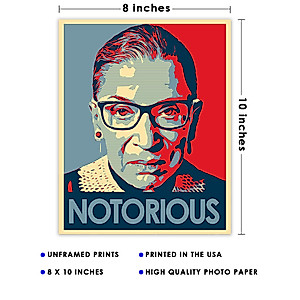 Inspirational Ruth Bader Ginsburg Wall Art: "Notorious" 8x10 RBG Poster, RBG Wall Art & Motivational Wall Art, Positive Affirmations Wall Decor for Bedroom & Office Decor for Men & Women