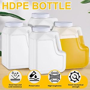 Suzile 4 Pcs 1.25 Gallon White HDPE Plastic Gallon Jar with Handle and Airtight Lid Square Empty Storage Containers and Jugs Wide Mouth Gallon Jugs for Home Restaurant Residential Commercial Use