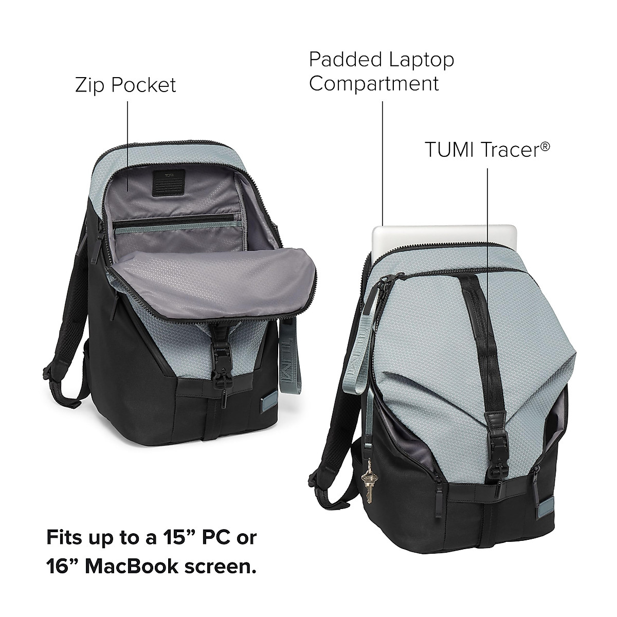 TUMI - Tahoe Finch Mens Laptop Backpack - Work and Travel - Padded Laptop Compartment Fits Up To A 15” PC or 16” MacBook - Nevado Grey
