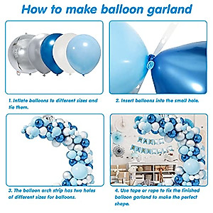 RUBFAC 147pcs Blue Balloon Garland Arch Kit Metallic Pastel Blue White Latex Balloons and 4D Silver Balloons Set for Baby Shower Wedding Birthday Party Background Decorations