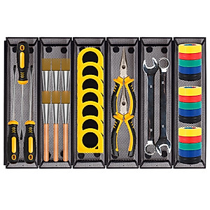 Barelove Silverware Drawer Organizer for Kitchen Drawers, 6 Pcs Mesh Utensil Holder Cutlery Storage Tray with Interlocking Arm for Flatware Knives Forks Spoon Home Office Desktop, 12x3x2 Inch, Black