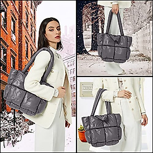 Women Large Quilted Tote Bag, Ladies Winter Soft Quilted Shoulder Bag, Down Shoulder Bag Ladies Handbag Chic Purses Winter Pillow