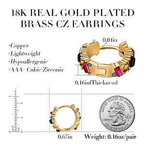 Colorful Hoop Earrings, Sparkly Crystal Cubic Zirconia Hoop Earrings for Women Hypoallergenic Small Huggies Hoop Earrings for Birthday Jewelry (Colorful)